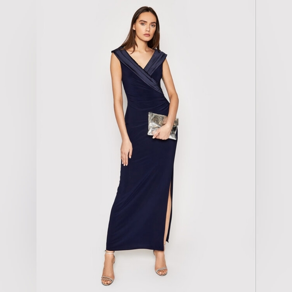 Ralph Lauren | Dresses | Ralph Lauren Womens Satin Portrait Collar Gown ...